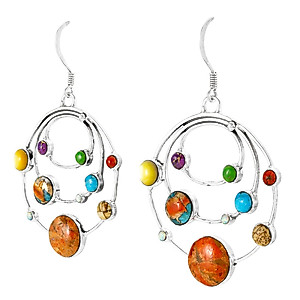Planets Solar System Gemstone Earrings in Sterling Silver 925 & Genuine Turquoise (Multi Earrings)