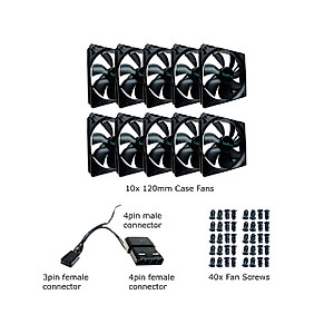 Apevia CF1012S-BK 120mm 4pin Molex & 3pin Motherboard Black Silent Case Fan (10-pk)