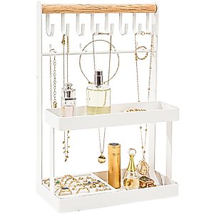 Lolalet Jewelry Organizer Stand Holder Mother's Day Gift, 4-Tier Cute Necklace Holder Stand Rack with 12 Hooks Place Rings Necklaces for Teen Girl Room Decor -White
