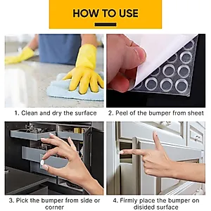 Vellax Self Adhesive Cabinet Door Bumpers - 64 pcs Sticky Silicone Clear Sound Dampening Rubber Bumpers for Wall Protection, Kitchen Furniture, Decor, Drawer Stops