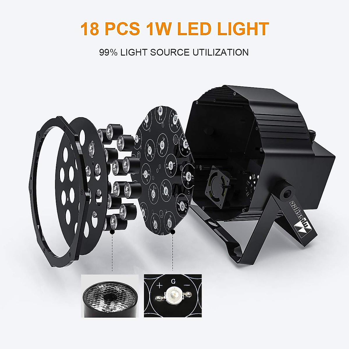Missyee 18 RGB LED DJ Stage Uplight -DMX Control Sound Activated with Remote Control and 7 Modes LED for Wedding, Events, Christmas and Halloween Music Disco Party -R&D in USA -4 Pack