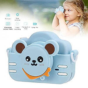 Qinlorgo Toddler Digital Camera, MP3 Play Rounded Shape Food Grade ABS Anti Skid Kids Camera for Kids for Kids Game(Blue)