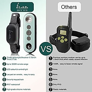Lu&Ba Dog Shock Collar, Rechargeable Dog Training Collar with Remote 3000ft Waterproof E Collar with 3 Safe Mode Beep Vibration and 16 Shock Level for 10-110lb Small Medium Large Dogs