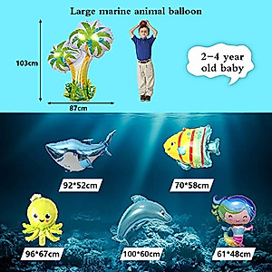 GoGoGoodie Ocean Theme Birthday Party Decorations Shark Birthday Decorations for Boys - Under the Sea Party Include Sea Animal Balloons birthday Banner Navy Blue Hanging Paper Fans Latex Balloons