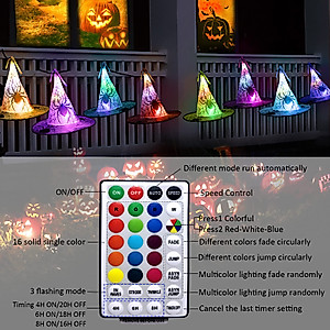 Lighted Hanging Witch Hats for Halloween Decorations, 8Pcs Color Changing 17FT 56 LED Light Up Witch Hats String Lights with Remote for Indoor Outdoor Party Yard Garden Tree Halloween Decor