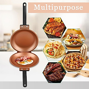 OFUCAB Flipmaster Pancake Pan,Double-Sided Non-Stick Pancake Maker,Reversible Pan Pancake Maker Steel Flip Fry Pan,Folding Breakfast Frying Pan For Breakfast Making,Pancakes, Omelettes (Brown)