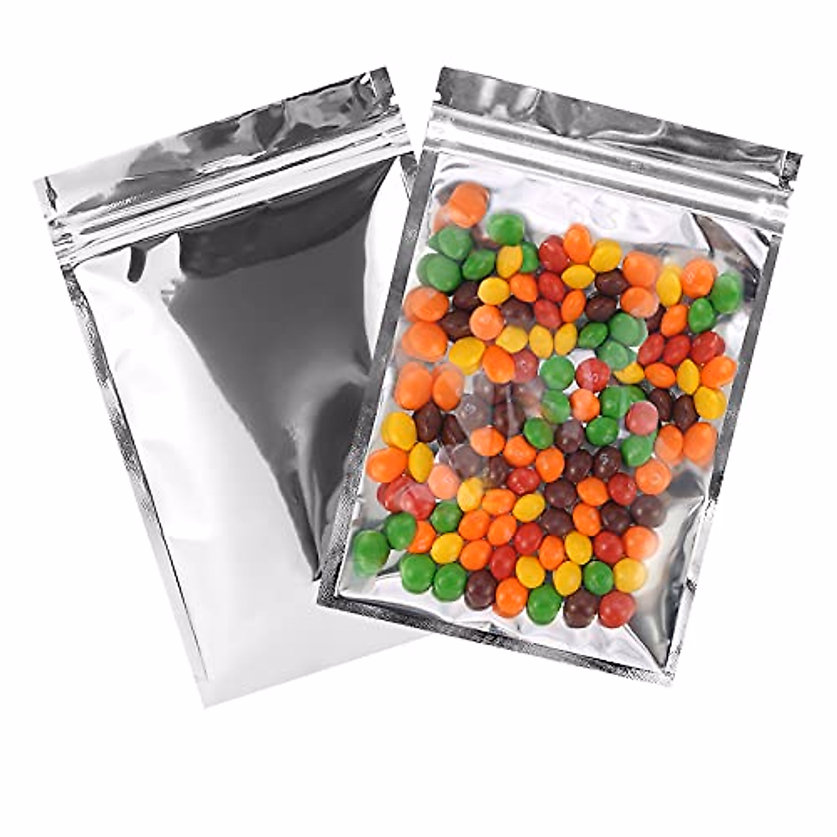 Resealable Mylar Bags | 100 Pcs 5 X 7 Inch | Smell Proof Ziplock Bag Heat Seal Cute Packaging Foil Food Bags Sealable Large Front Clear Plastic Silver for Storage Candy Beef Jerky Jewerly Product