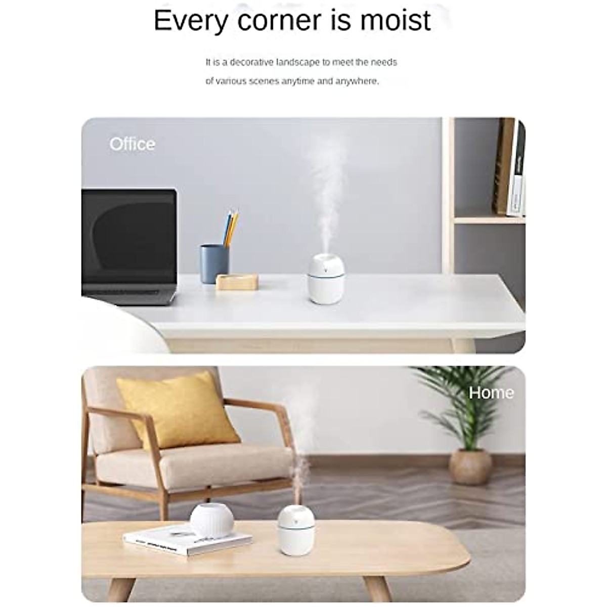 Portable Mini Humidifier, 220ml Small Cool Mist Humidifier, USB Personal Desktop Humidifier for Baby Bedroom Travel Office Home, Auto Shut-Off, 2 Mist Modes, Super Quiet (White)
