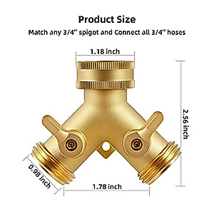 Garden Hose Splitter 2 Way, Heavy Duty Brass Hose Connector Tap Splitter for Outdoor Gardening Hoses, Plus 2 Extra Rubber Washers