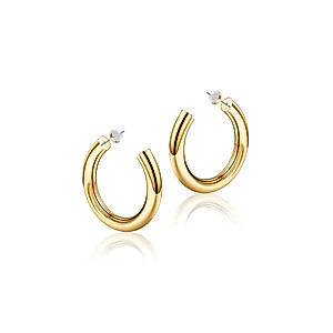 Turandoss Gold Hoop Earrings, 14K Gold Plated Lightweight Chunky Open Hoops for Women, 25mm Diameter, Nickel Free, Hypoallergenic