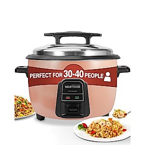 Wantjoin Rice Cooker - 42 Cups (Cooked) with Removable Non-Stick Bowl, 10L/10.56QT Commercial Stainless Rice Cooker with Keep Warm Function for Party, Family, Brown