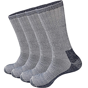 GKX Men's Merino Wool Moisture Wicking Themal Outdoor Hiking Work Boot Heavy Cushion Crew Socks(Navy)