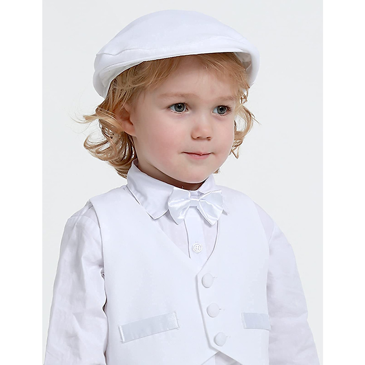 A&J DESIGN Infant Boy Christening Hat 3-6 Months Flat Paperboy Cap White