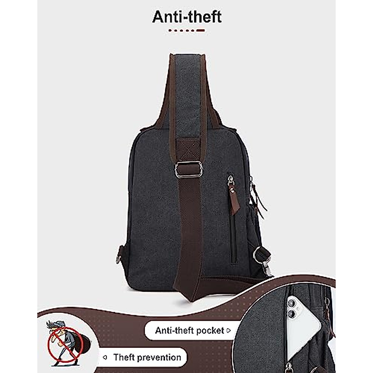 sling bag,canvas messenger bag for men,crossbody bag for women,Black