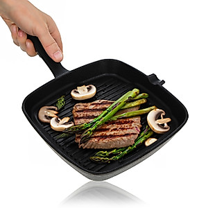 Potted Pans Square Cast Iron Skillet - 9.4-inch Pre-Seasoned Cast Iron Griddle Cooking Pan Camping Skillet Iron Pan