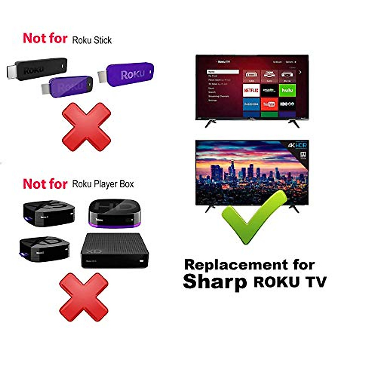 Remote Control Compatible with All Sharp Roku TV LC-50LBU591U LC-50LBU711U LC-55LBU591U LC-55LBU711U LC-43LBU591U LC-32LB601U LC-24LB601U LC-50LB601U LC-40LB601U LC-65Q7370U LC-43LB601U