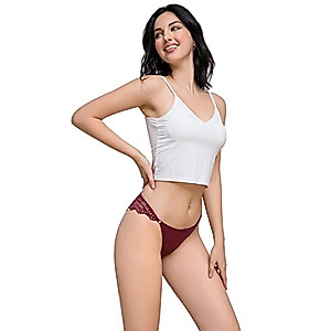 Solavia 6 Pack of Lace Panties for Women, Soft Stretch No Show Tanga, Sexy Cheeky Underwear, Seamless Front Design