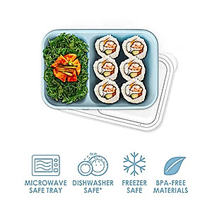 Bentgo® Prep - 2-Compartment Snack Containers with Custom-Fit Lids - Reusable, Microwaveable, Durable BPA -Free, Freezer and Dishwasher-Safe Meal Prep Food Storage - 10 Trays & 10 Lids (Sky)