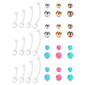 JFORYOU Pregnancy Belly Button Rings Maternity Flexible Plastic Long Navel Rings Retainer Piercing 14G Long Belly Button Rings for Maternity Pregnant Women