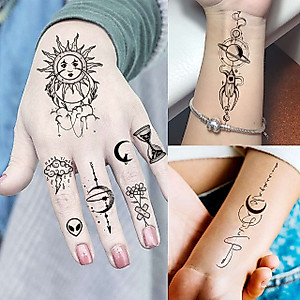 COKTAK 28 Sheets Outer Space Temporary Tattoos For Kids Women Men, 3D Fake Realistic Star Sun Moon Tattoo Stickers Boys Girls, Long Lasting Geometric Planets Universe Tattoos Neck Small Solar System