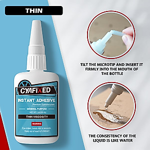 CYAFIXED Strong Cyanoacrylate (CA) Super Glue, Penetration Fast Thin Viscosity Instant Adhesive, 4 oz. (113.6 Grams) - CA Glue for Plastic, Wood, Metal, Hobby Models and Stabilizing Cracks