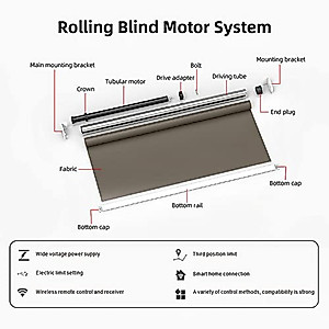 Blindsmart Smart Blinds Motor 110V Roller Shade DIY Motorization Kit for Window Blinds Compatible with Alexa Google Home Control for Roller Shade Tube 40/50/55 mm (50mm Tube, with 9-Channel Remote)