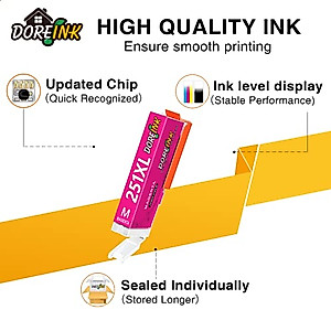 DOREINK Compatible 251 251XL 251 XL CLI-251XL CLI 251 Magenta Ink Cartridges for Canon PIXMA MX922 MG7520 MG5520 MG6620 IP8720 MG5420 MG6320 Printer (5 Magenta, 5 Pack)