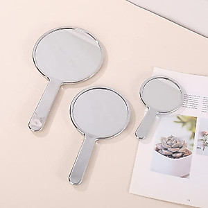 lasenersm 1 Piece Hand Mirror with Handle Round Hand Held Mirror for Makeup Hairdressing Handheld Mirror with Handle Stylish Hand Mirror for Women for Home Hair Salon Use, 4.7 x 8.6 Inches