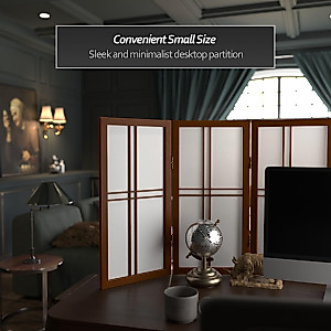 2 ft. Short Desktop Double Cross Shoji Screen - Walnut - 4 Panels