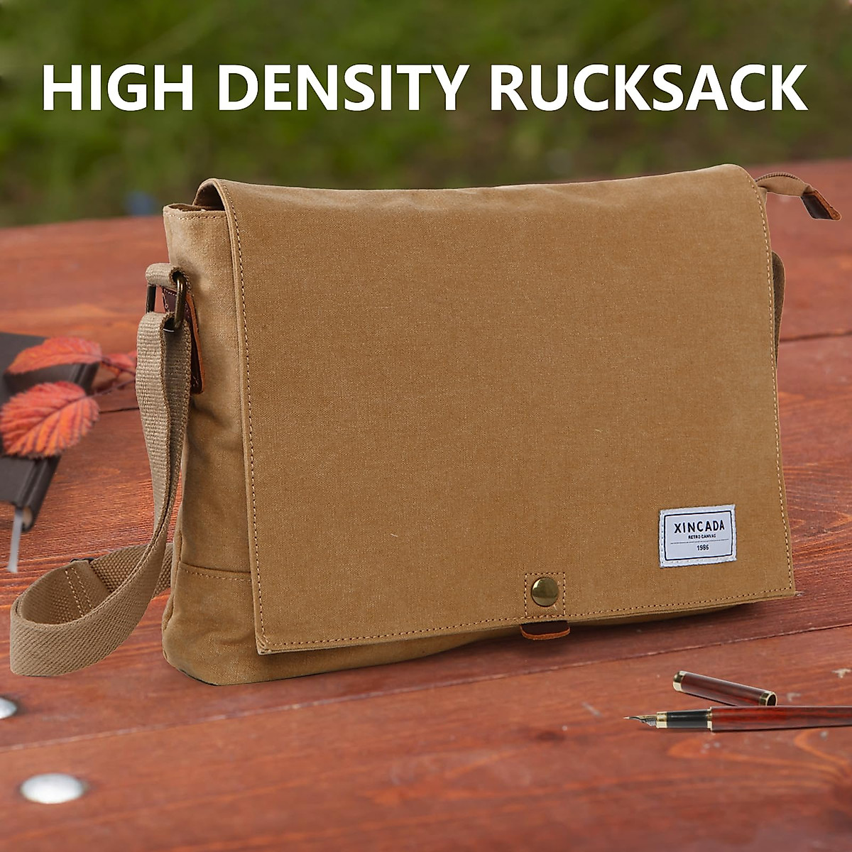 Canvas Messenger Bag, Multiple Pockets Shoulder Bag for Men, Vintage Crossbody Bag, Shoulder Laptop Bag Casual Tote Bag (khaki)