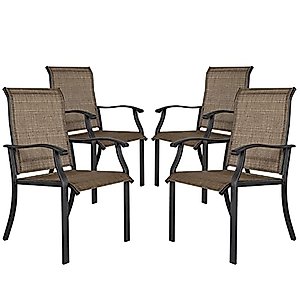 Nuu Garden Dining Chairs Set of 4, Indoor Outdoor Patio Chairs with Arms, Iron Frame and Textilene Sling Chairs for Lawn, Garden, Backyard, Porch, Brown