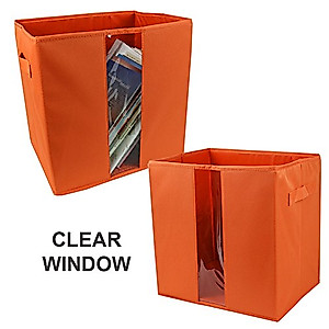 The Elixir Eco Green Storage Cube Box with Strong Fabric Canvas Foldable Basket Organizer Bin, Orange, Extra Large