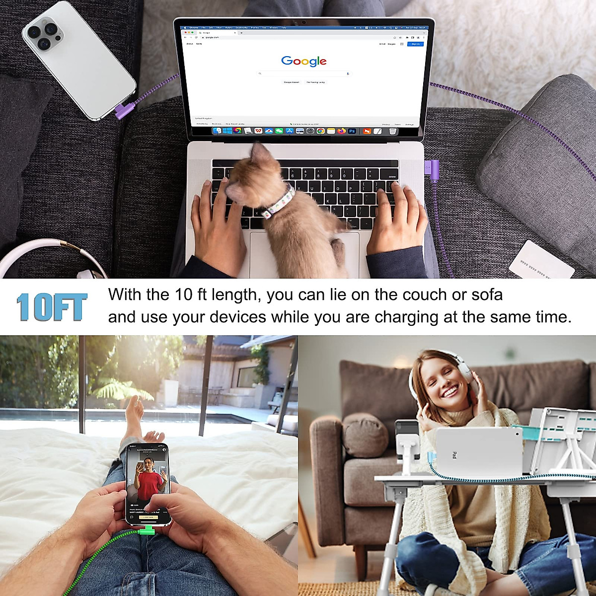 Snisre iPhone Charger 90 Degree 3 Pack [Apple MFi Certified] Nylon Braided Lightning Cable Right Angle Fast Charging Cord for iPhone 14 13 12 11 Pro/Pro Max/Mini/XS/XR/8 7 Plus, iPad (10 Foot)