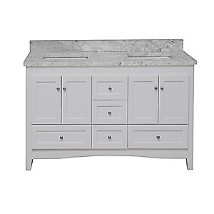 Kitchen Bath Collection Abbey 60-inch Double Bathroom Vanity (White/Carrara Marble): Includes White Cabinet with Authentic Italian Carrara Marble Countertop and White Ceramic Sinks