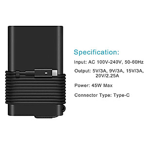 HotTopStar 45W USB C Charger Replacement for Dell Latitude 7390 2-in-1 7200 7275 7370 5175 2-in-1 Chromebook 3100 3300 3380 3400 3500 5190 5300 5400 LA45NM150 2YKOF Laptop Power Adapter Type-C 45W