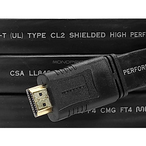 Monoprice Commercial Series Flat High Speed HDMI Cable, 4K @ 24Hz, 10.2Gbps, 24AWG, CL2, 3ft, Black