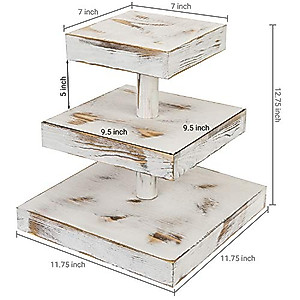 MyGift Whitewashed Wood Cupcake Stand, 3 Tiered Square Serving Tray, Desserts and Appetizer Display Riser