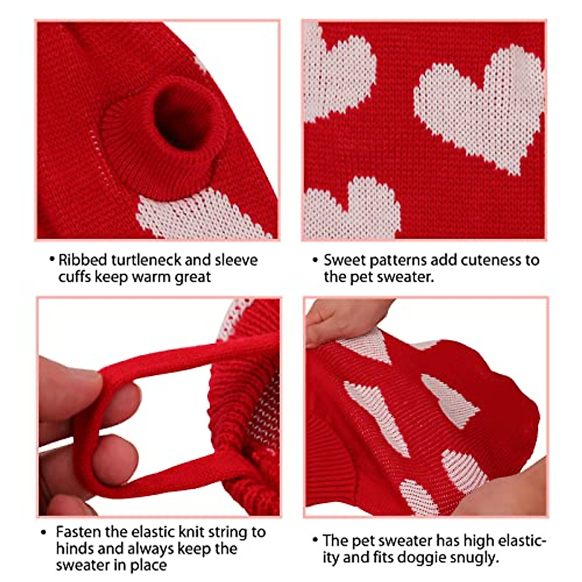 Queenmore Knit Sweater for Dogs, Turtleneck High Elastic Heart Pattern Festival Knitwear with Hind Leg Strings for Small and Medium Dogs (Red, XS)