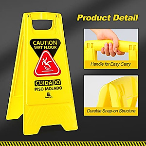 RoadHero 2 Pack Wet Floor Sign, 2-Sided Yellow Caution Signs, Bilingual Collapsible Warning Signs for Commercial Use 24"