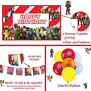 Robot Birthday Party Supplies for kids, 166Pcs Blocks Video Game Party Favors Decorations Tableware for Boys Girls, Happy Birthday Banner Cake Toppers Balloons Hats Plates Cups Napkins Tablecloth Photo Background Decor