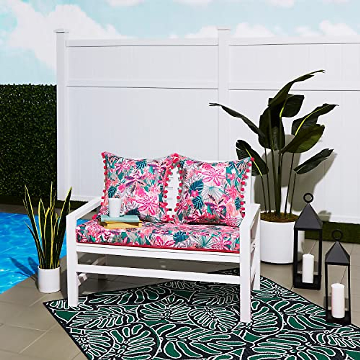 Vera Bradley by Classic Accessories Water-Resistant Patio Bench Cushion, 54 x 18 x 3 Inch, Rain Forest Canopy Coral, Patio Furniture Cushions