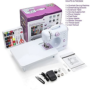 Mini Sewing Machine by Kalatic (Including Extension Table and Sewing Supplies Set) - Small Electric Overlock Sewing Machines with 2 Speed 12 Built-in Stitch Patterns KT-005-A16