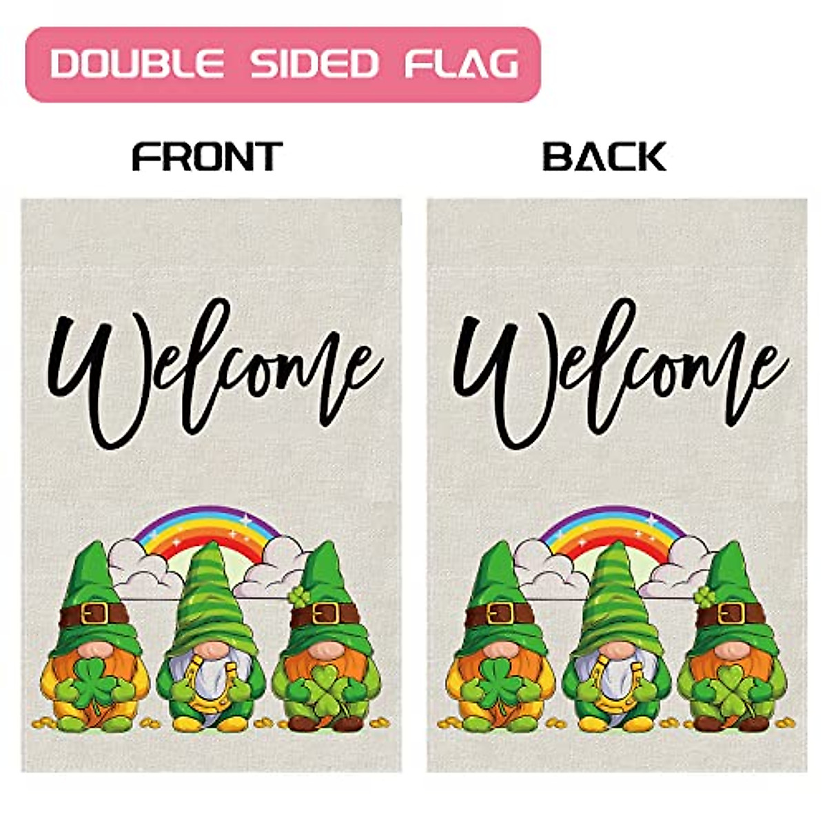 BOTB LIHM St Patricks Day Garden Flag Welcome Gnomes Lucky Clover 12×18 Inch Vertical Double Sided Small Yard Flag Spring Holiday Garden Outdoor Decorations