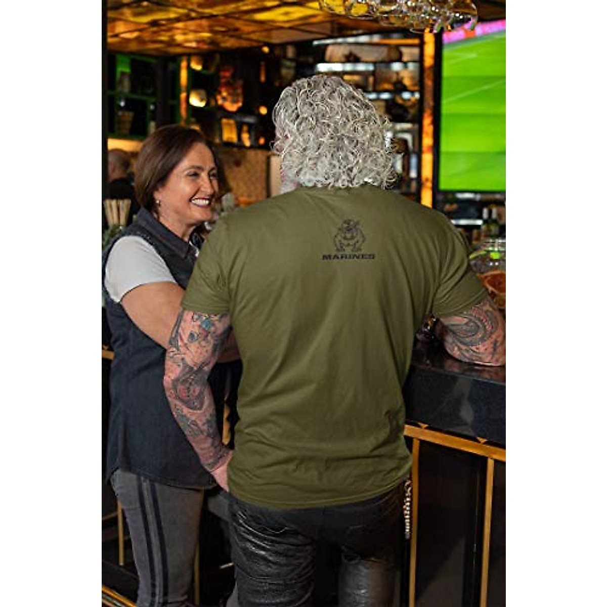 Lucky Ride Marine Corps Bull Dog Front & Back USMC Mens Military T-Shirt,Military Green,2XL