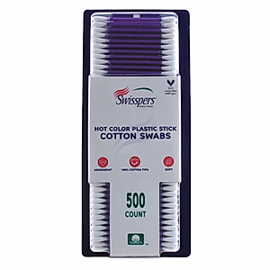 Swisspers Cotton Swabs 500 Count (Hot Color) (6 Pack)