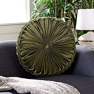 SAFAVIEH Home Collection Leila Calliste Green Button Tufted 18-inch Decorative Accent Insert Throw Pillow, 1'6" Round