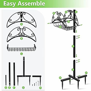 Helhom Garden Hose Holder Freestanding, Water Hose Holders with Storage Basket Detachable Garden Hose Stand Heavy Duty for Outside Lawn Yard