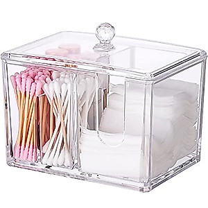 ZHXR Qtip Cotton Pad Holder Dispenser Cotton Ball and Swab Storage with Lid, Clear Acrylic Organizer for Bathroom and Cosmetic Storage