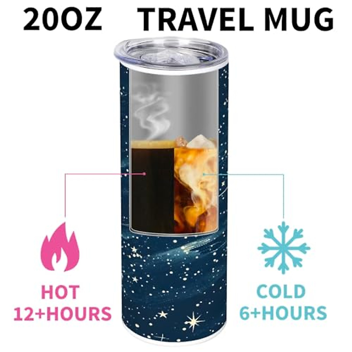 Honeybaby Galaxy Sky Starry Coffee Tumbler 20 oz with Straw & Lid Leak Proof Tumbler Reusable Stainless Steel Tumblers Insulated Water Bottles Gifts for Women Men