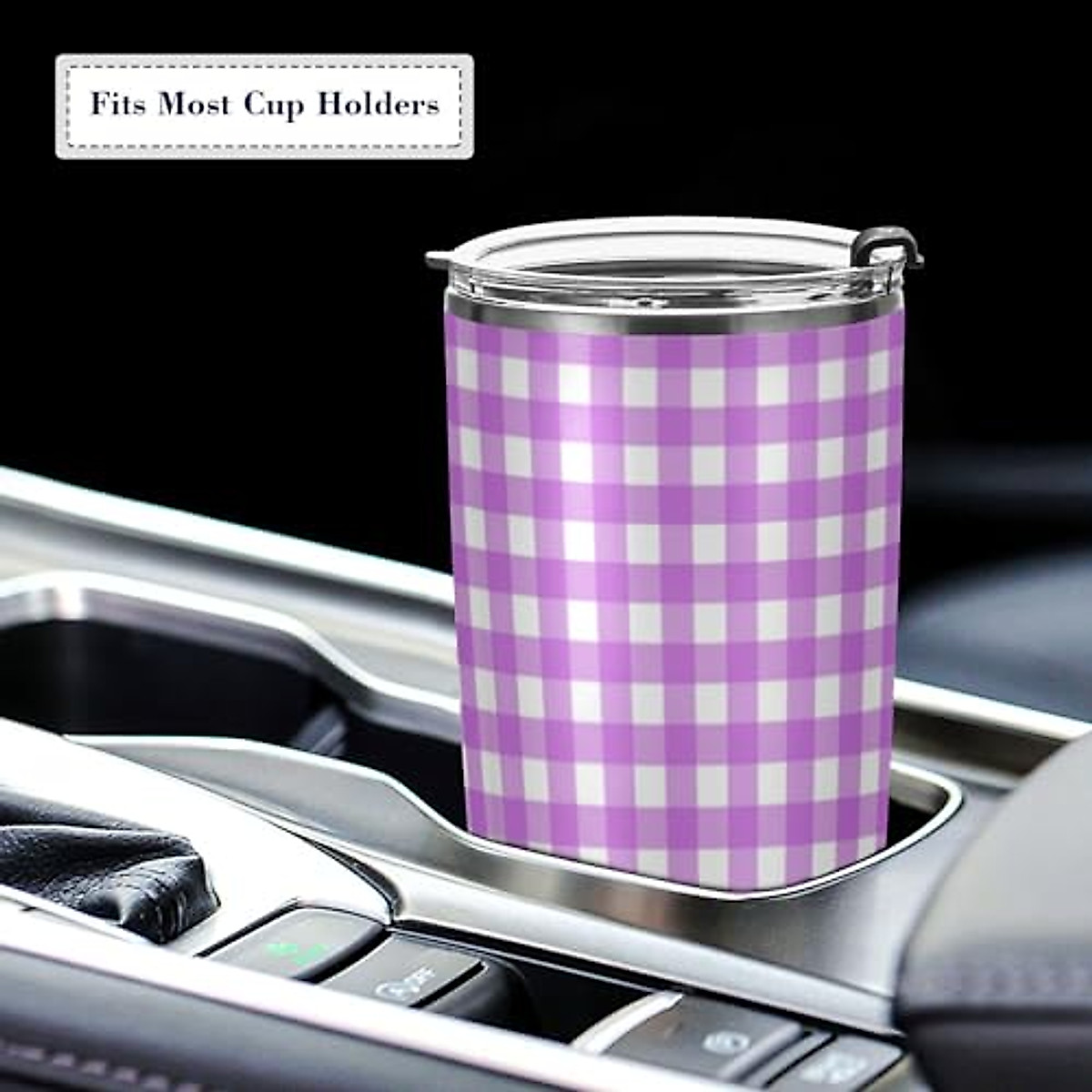 Purple and White Checkered Stainless Steel vacuum insulated water bottle with Lid and Straw coffee travel mug 20oz for Water, Iced Tea or Coffee leakproof tumblers with lids botellas para agua